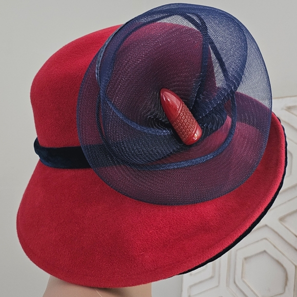 Formé Millinery | Accessories | Vintage Red Blue Mesh Design Felted ...